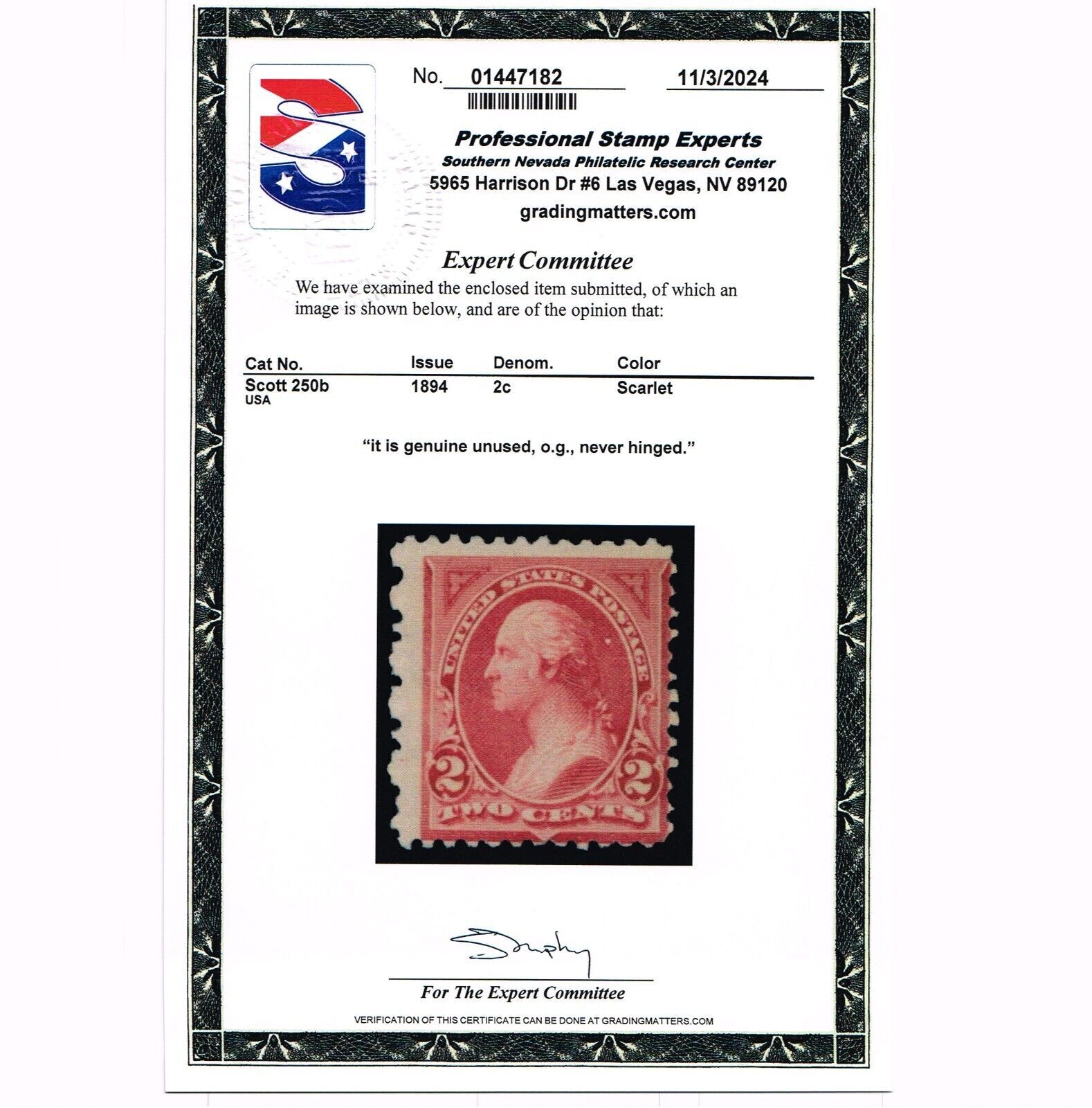 Scarce Genuine Scott #250B Pristine OG NH 2₵ Scarlet First Bureau Issue ...