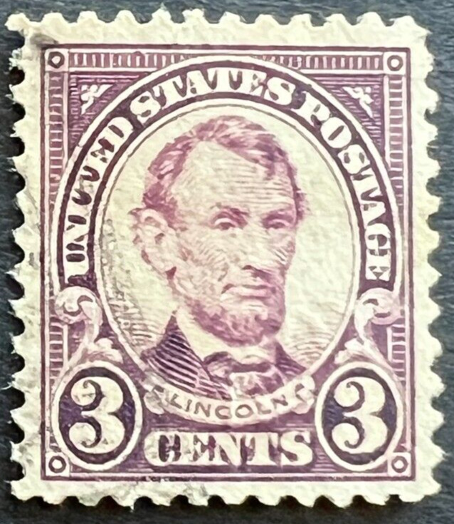Scott#: 555 - Abraham Lincoln 3¢ 1923 BPE used single stamp - Lot B1 ...