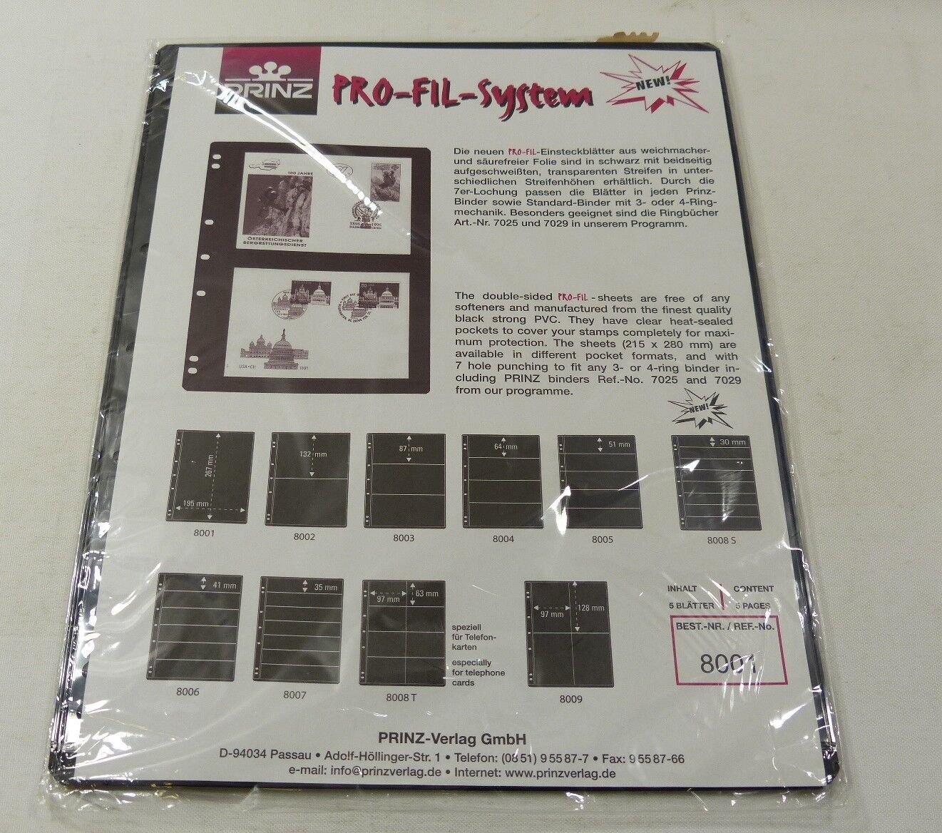 Prinz Profil PVC stock pages black backed pack of 5 - choice of strips ...