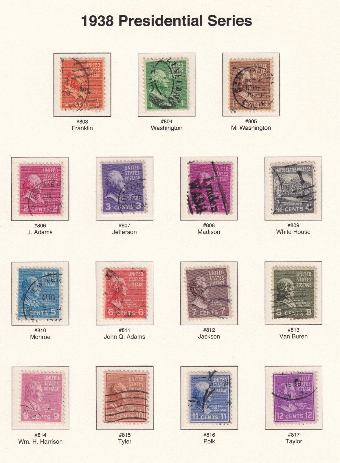 US Scott 803-834, 1938 Presidential Issue (full set) VERY FINE USED ...