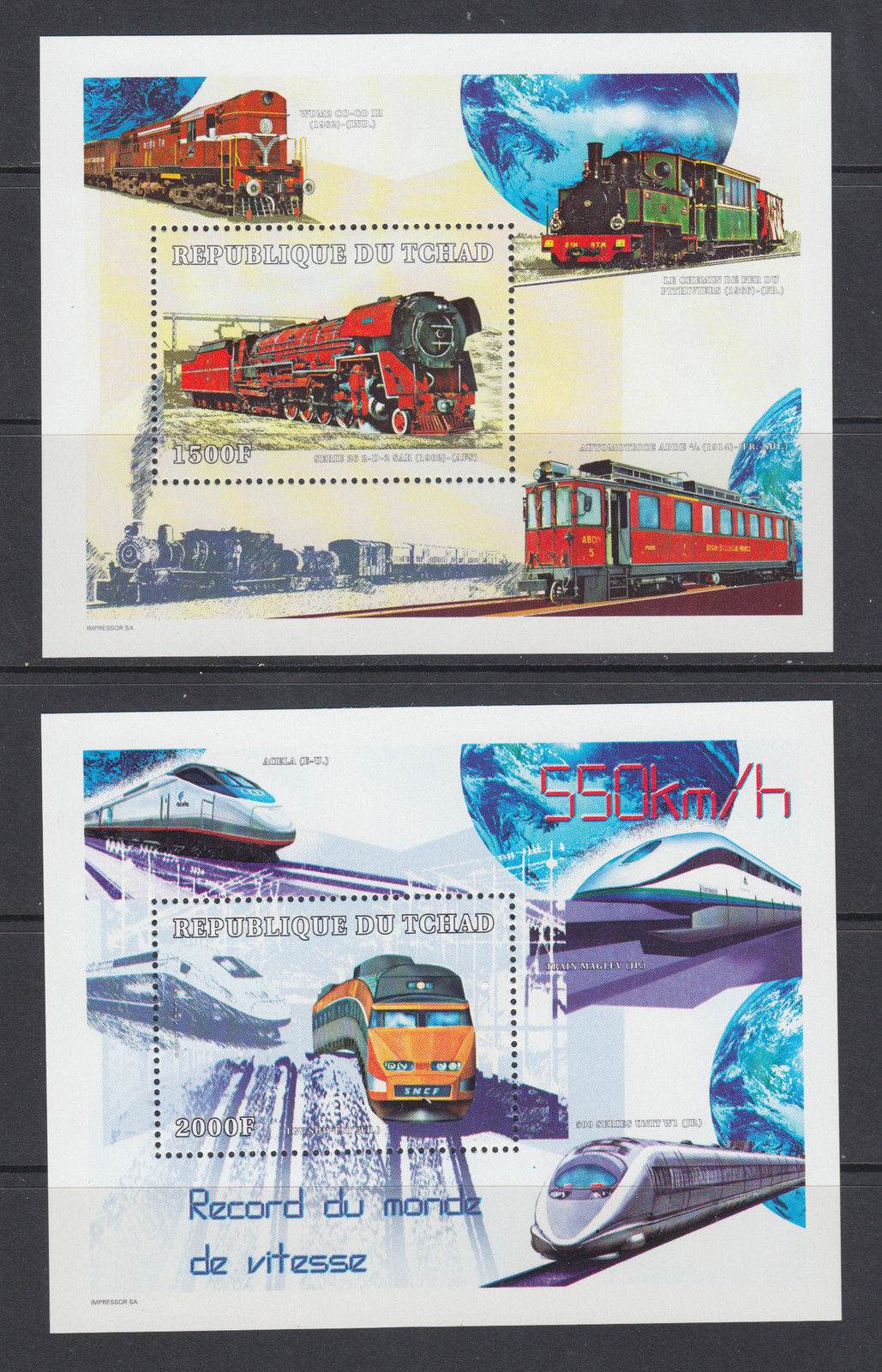 Chad Sc 897-908 MNH. 2001 Trains, cplt set, 10 sheets of 4 plus 2 souv ...