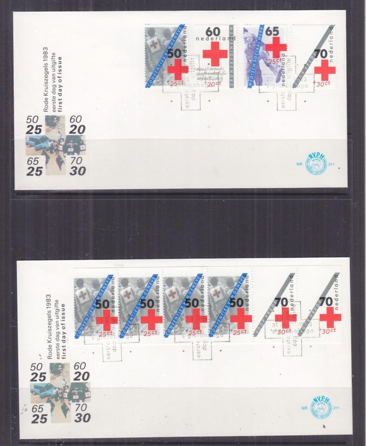NETHERLANDS, 1983 Red Cross set of 4 & Booklet pane, First Day covers ...