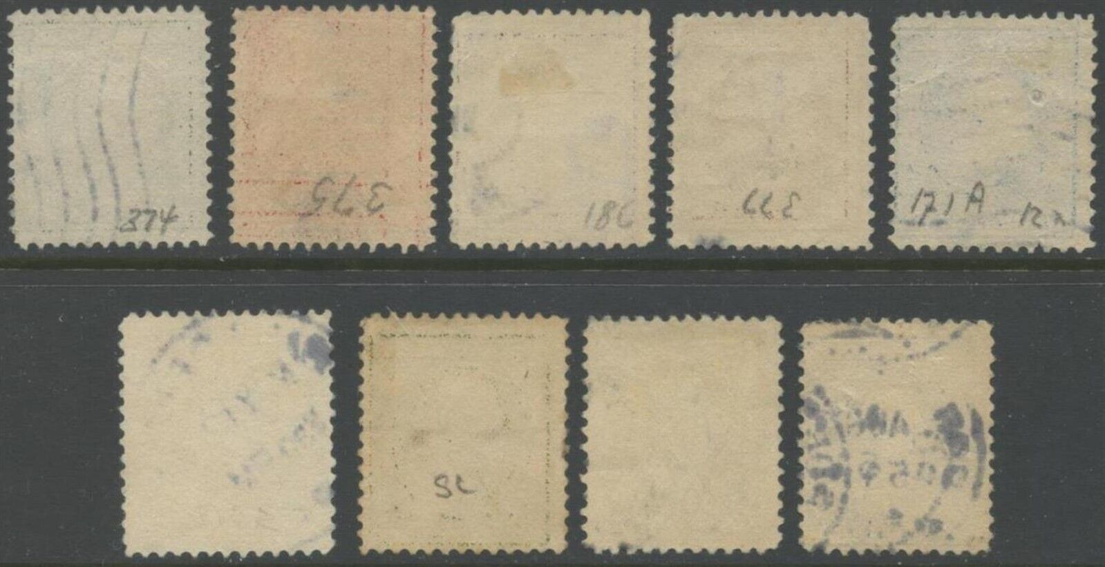 US Sc#374-382 1910-11 1-15c Perf. 12 Single Line Watermark 190 Sound ...
