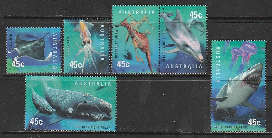 1998 Australia - Sc 1702-7 - MNH VF - pr/4 single - Marine Life ...