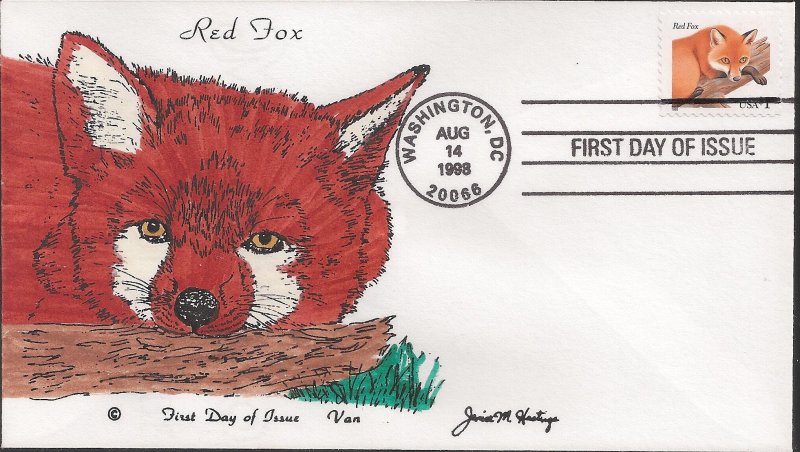 George Van Natta Printed and Hand Painted FDC for the 1998 Red Fox ...