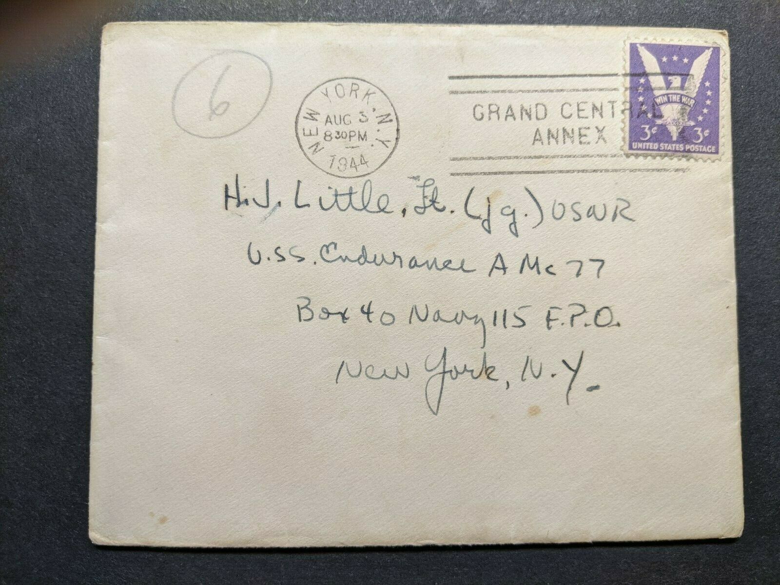 USS ENDURANCE AMc-77 1944 WWII Naval Cover NAVY #115 Guantanamo Bay w ...