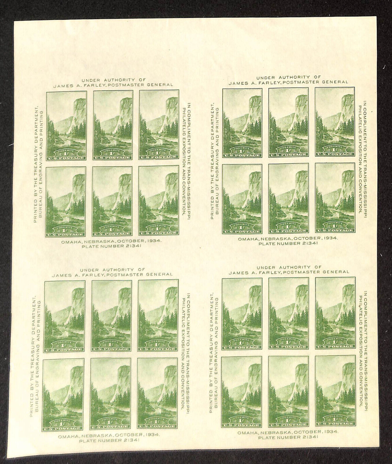 United States Postage Stamp, #769 Mint NH Block 24, 1935 Yosemite (BE ...