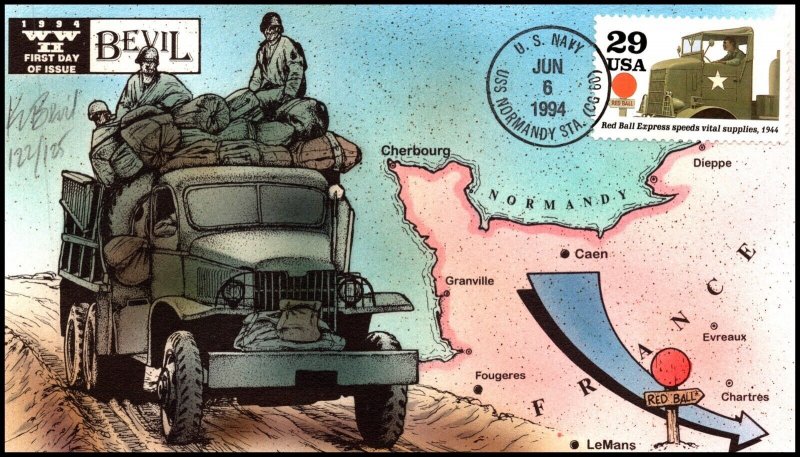 Scott 2838c 29 Cents WWII Red Ball Express K Bevil Hand Painted FDC 122 ...