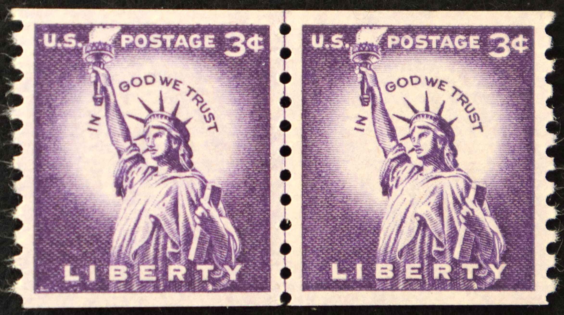 U.S. Mint Stamp Scott #1057 3c Statue of Liberty Coil Line Pair. Superb ...