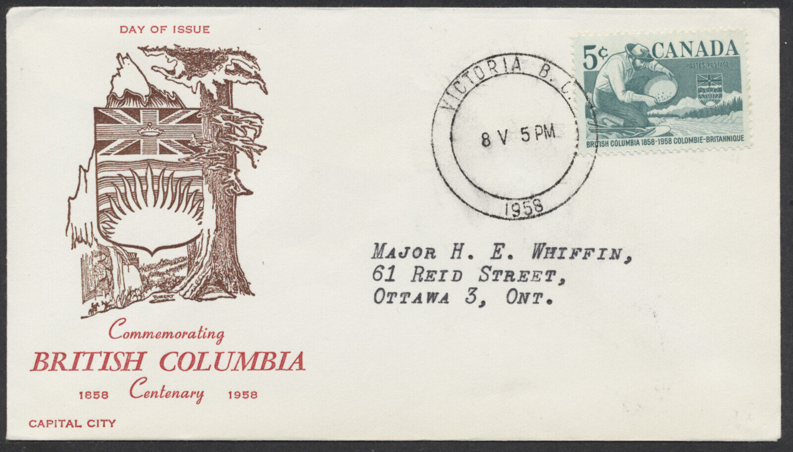 1958 #377 BC Centenary FDC Capital City Cachet Victoria BC Barrel ...