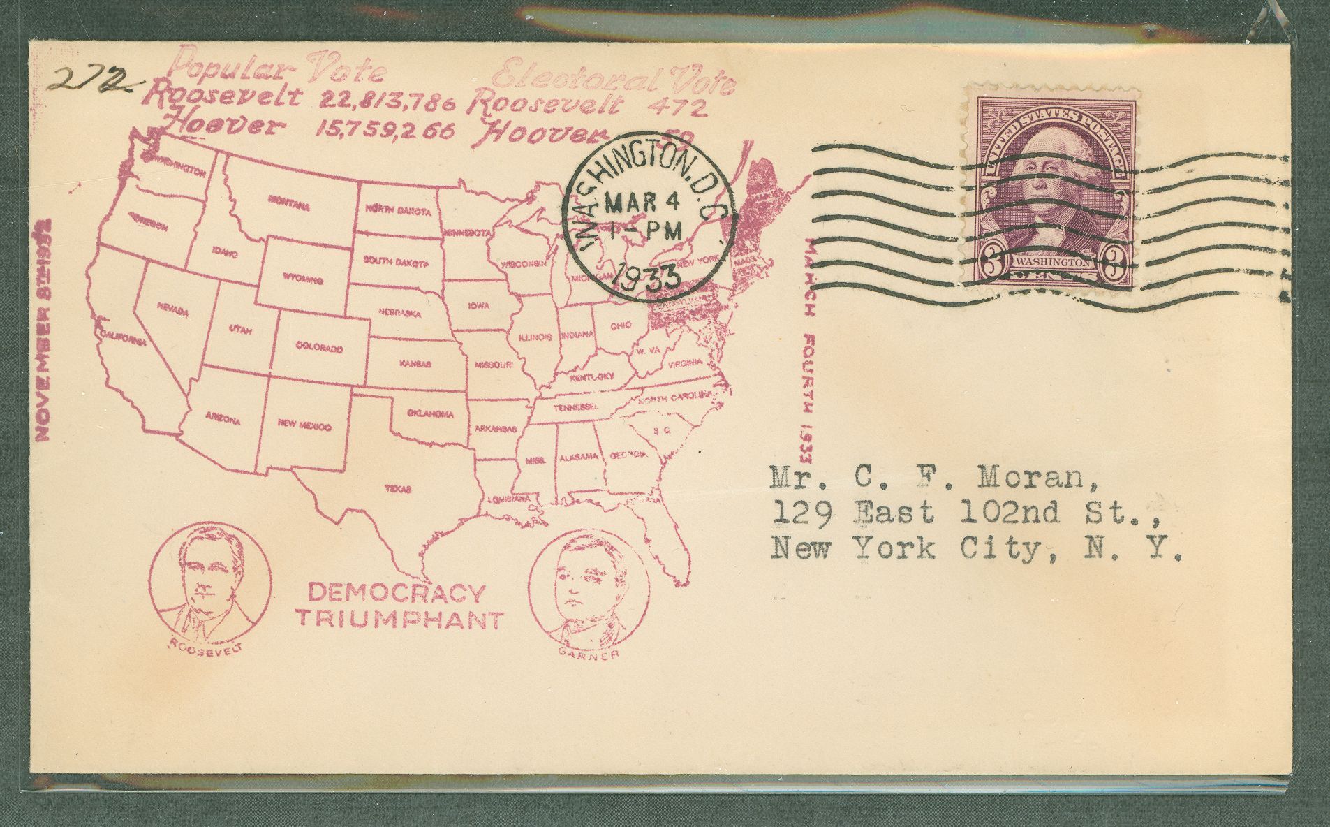 US 720 1933 Franklin D.Roosevelt's first inauguration cover with a ...