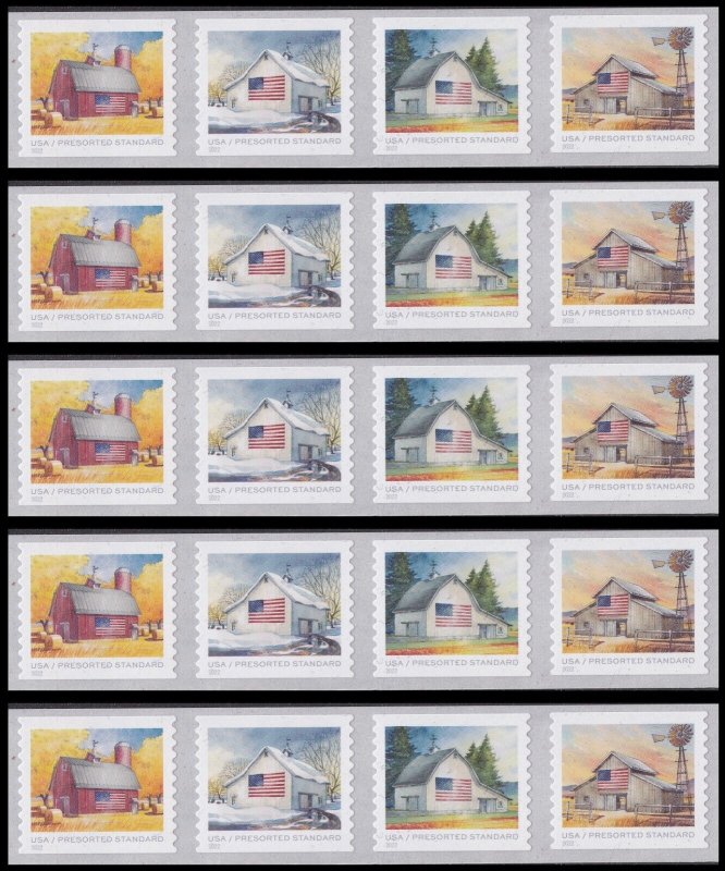 US 5684-5687 5687a Barns presorted standard 10c coil strip 5x4 MNH 2022 ...
