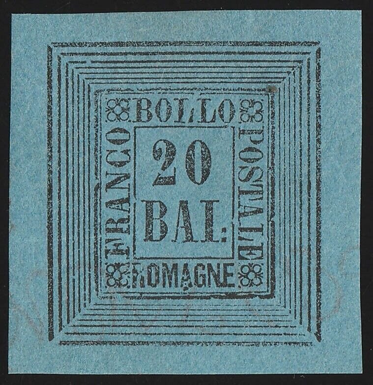 ITALY - Romagna 1859 type-set 20b black on blue, reprinted Die Proof ...
