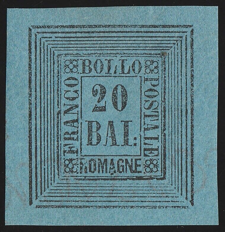 ITALY - Romagna 1859 type-set 20b black on blue, reprinted Die Proof ...