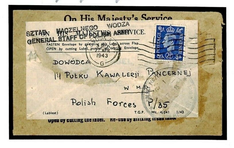 GB Cover POLISH ARMY Undercover Address WW2 1943 POLAND Cachet MILITARY ...