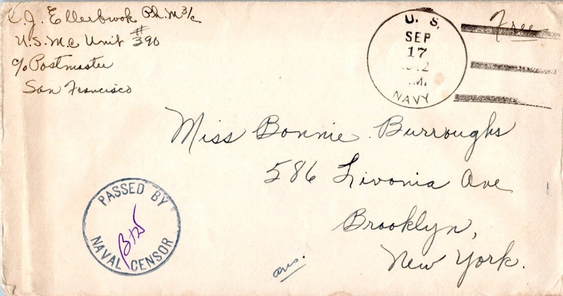 United States Marine Corps Soldier's Free Mail 1942 U.S. Navy, USMC ...
