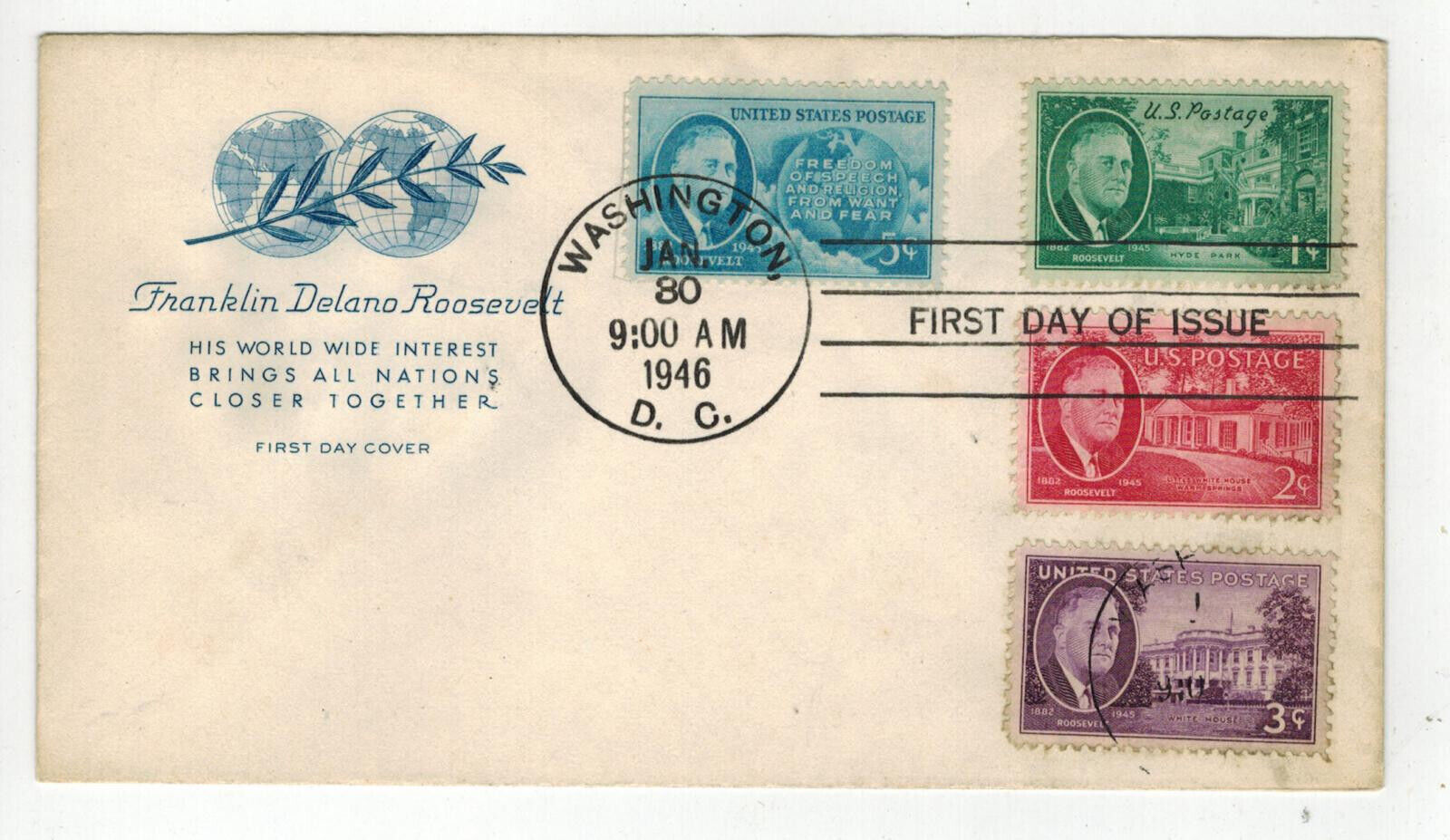 Franklin D Roosevelt FDR FDC 1945 Cmplt SET 930/933 on 1 FDC Hand ...