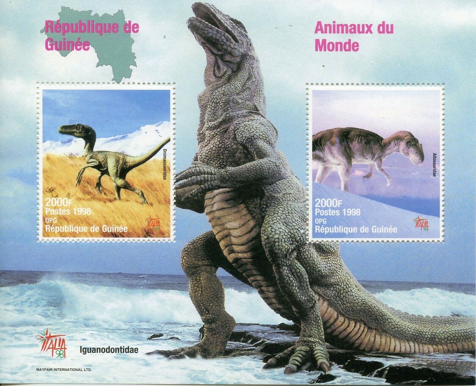 Guinea Dinosaurs Stamps 1998 MNH Prehistoric Animals Allosaurus Italia ...