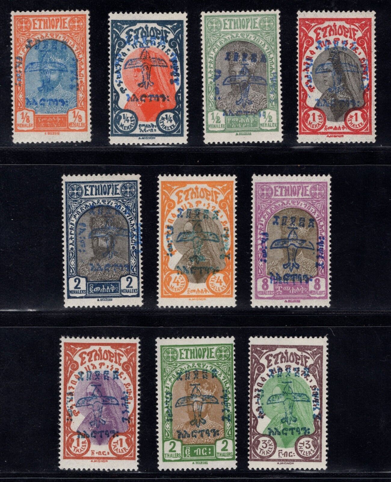 Ethiopia SC #C1-C10 1929 Provisionals Blue Ovpt II Mint OG H LOT #67787 ...