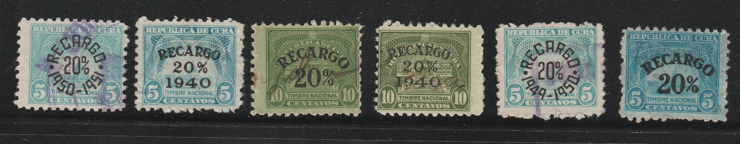 Antilles 6 used RECARGO OP stamps Revenue Fiscal Cinderella Stamps ...