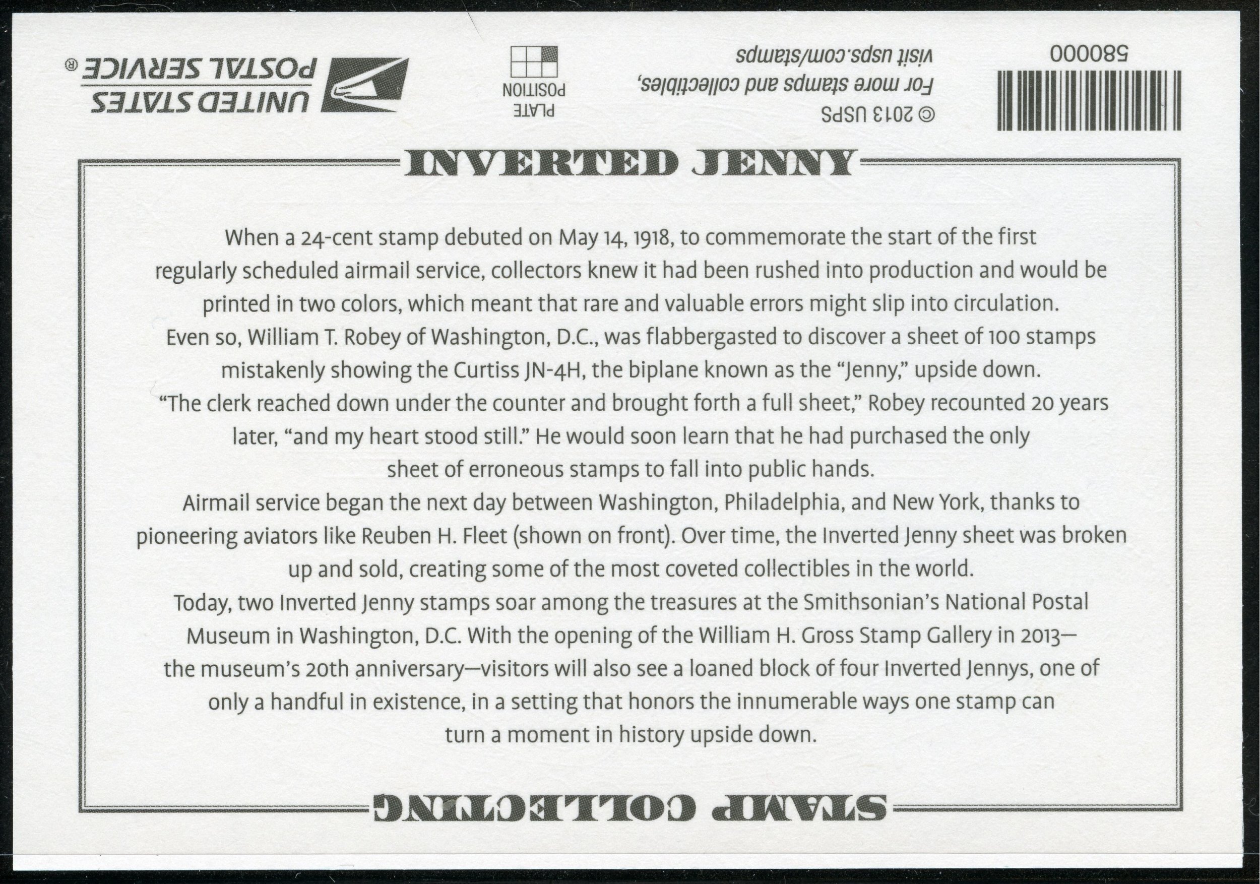 United States Scott 4806 MVFNHSA - 2013 Inverted Jenny Pane - SCV $24. ...