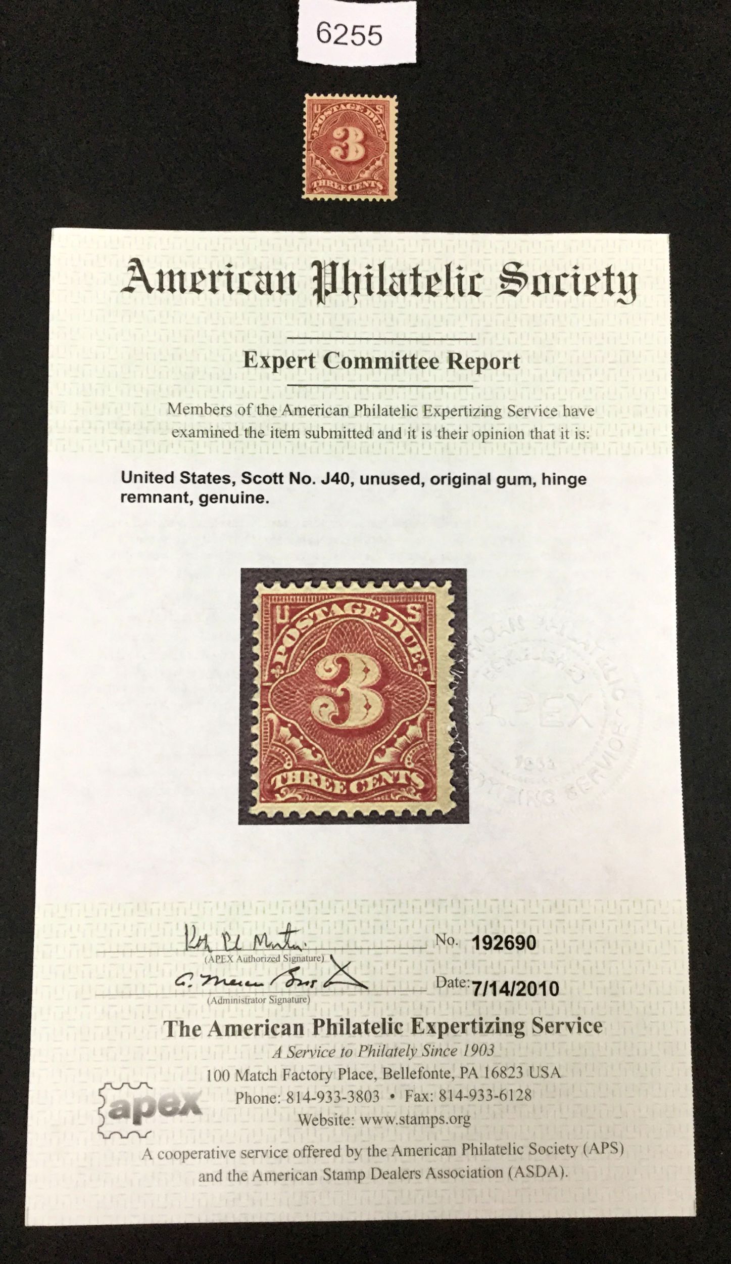 US Stamps #J40 Mint OG H **Aps Cert** LOT #6255 | United States ...