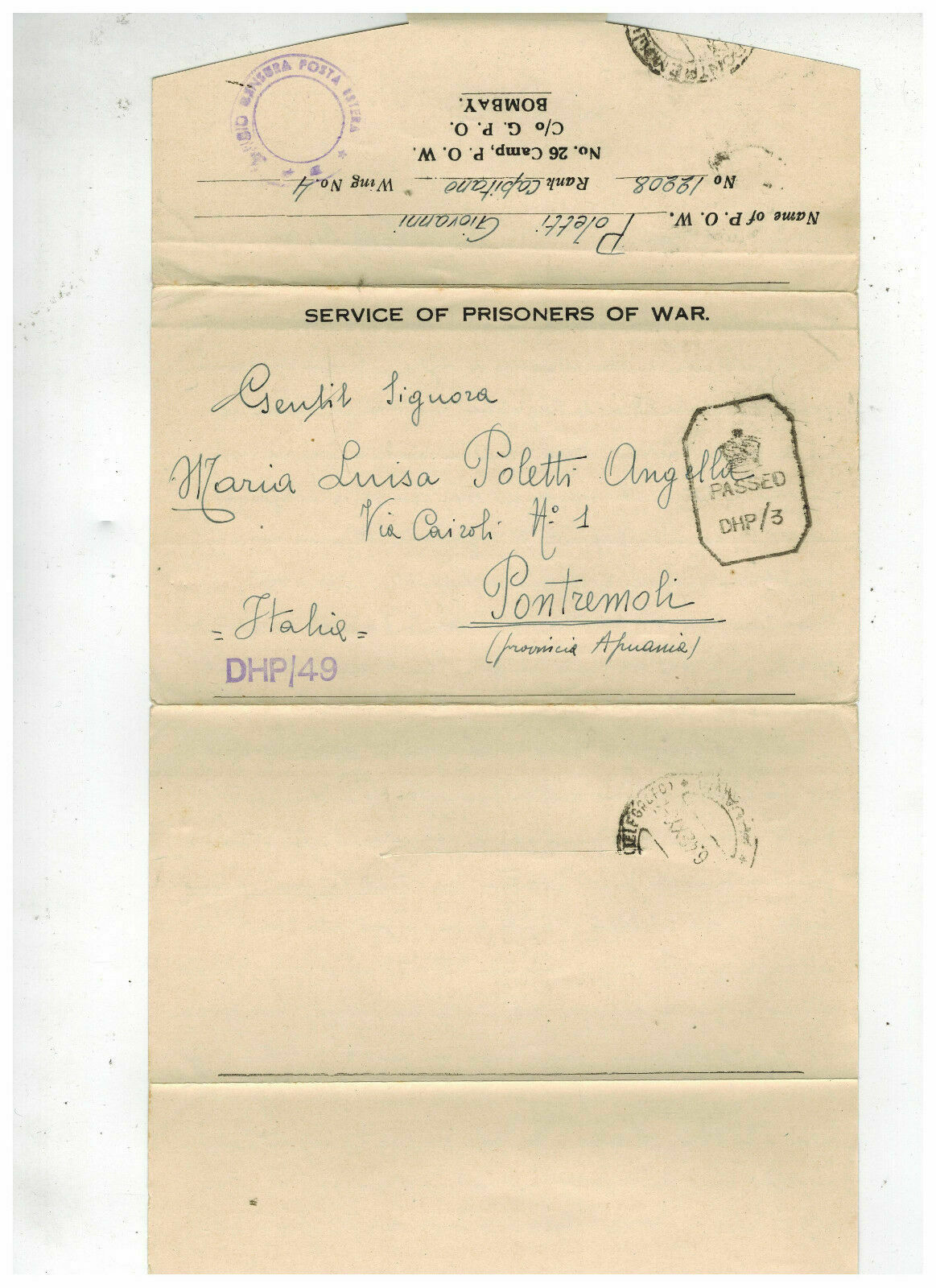1943 Dharamsala India Prisoner of War POW CAmp 27 Censored Letter Cover ...