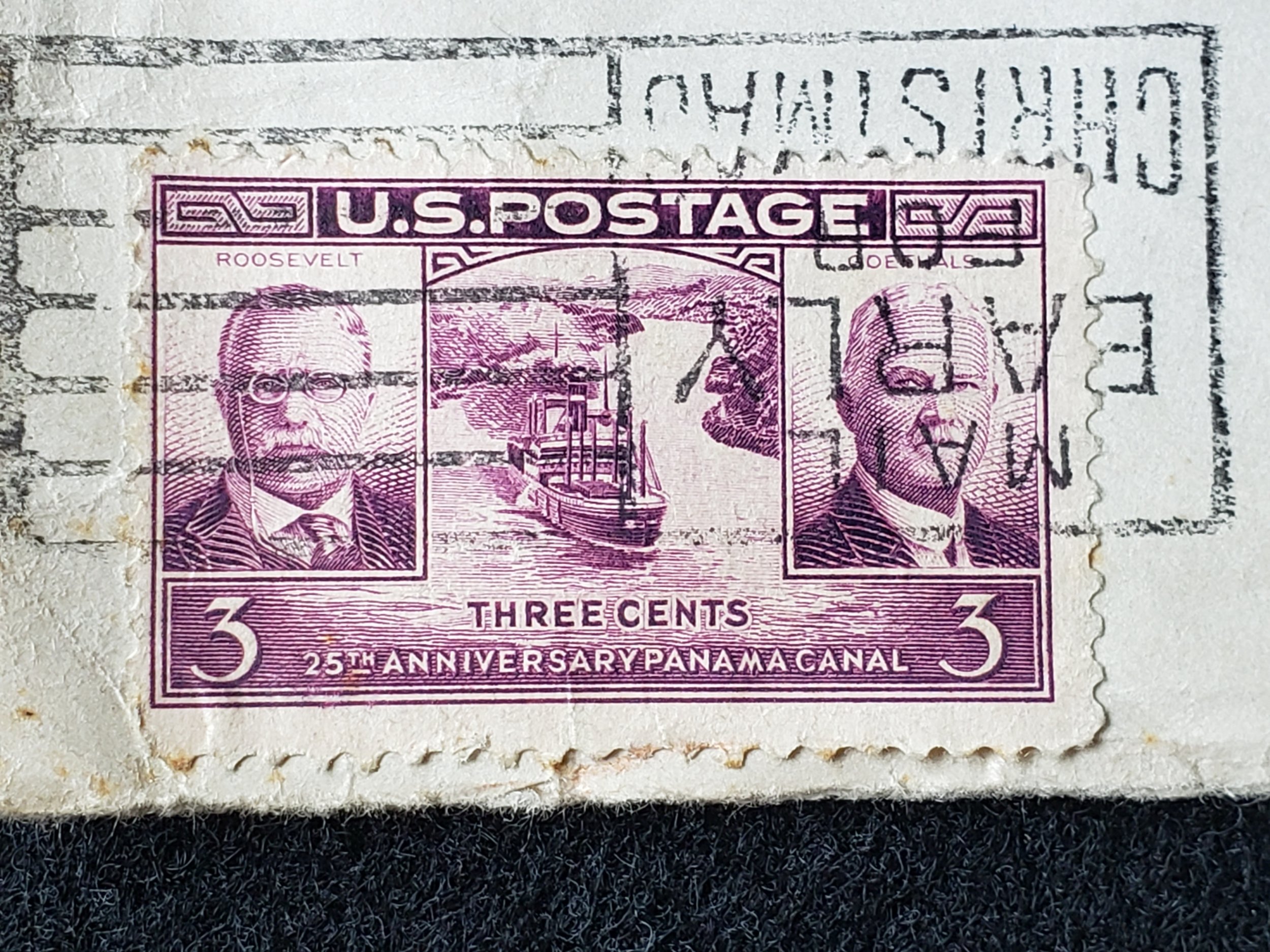 856. 3 cent, 25th Anniv of the Panama Canal. 1939. Roosevelt-Goethals ...