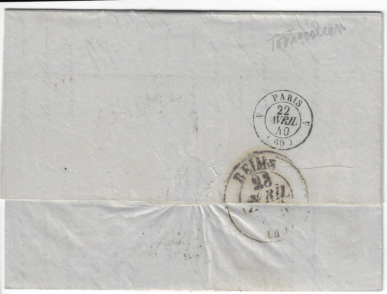 Germany 1840 entire Hamburg-Rheims; Hamburg shield date cxl; Tout-T ...