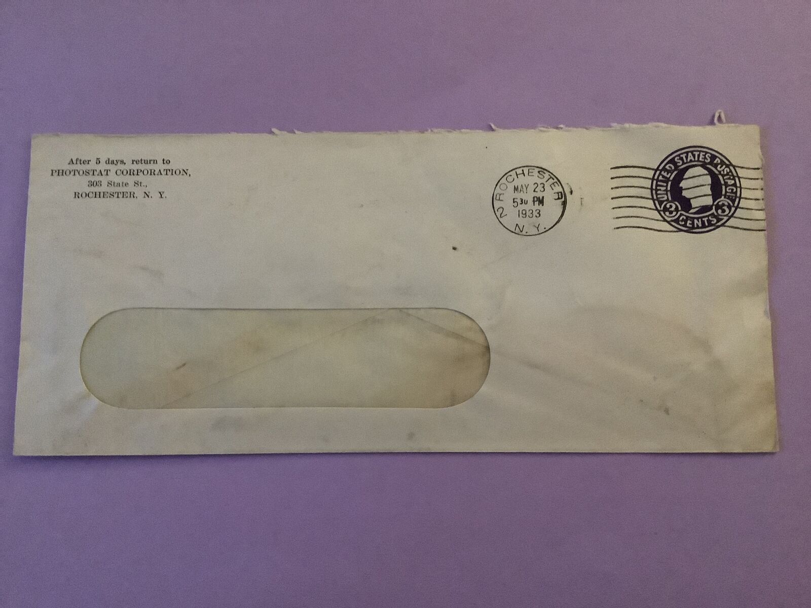 U.S Photostat Corporation Rochester NY 1933 Postage Paid Stamp Cover ...