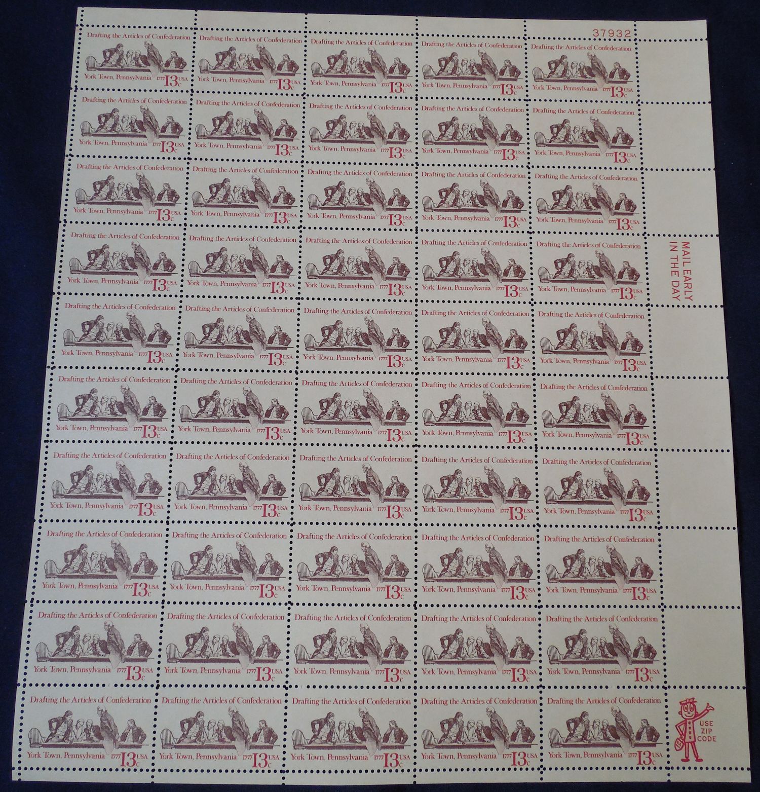 1726 13c Articles of Confederation, VF OG NH,..MORE.. sheet1726 ...