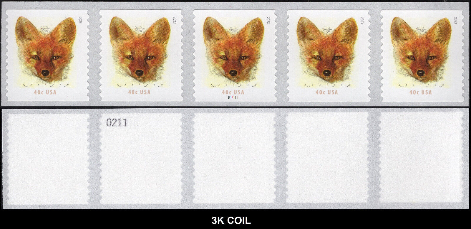 2023 US Stamp - Red Fox - PNC 5 - SC# 5743 - Coil 3K/10K with Coil ...
