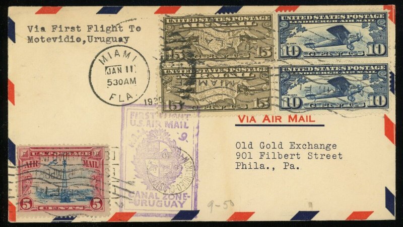 Miami Cristobal Canal Zone Uruguay 1930 FAM9 First Airmail Flight US ...