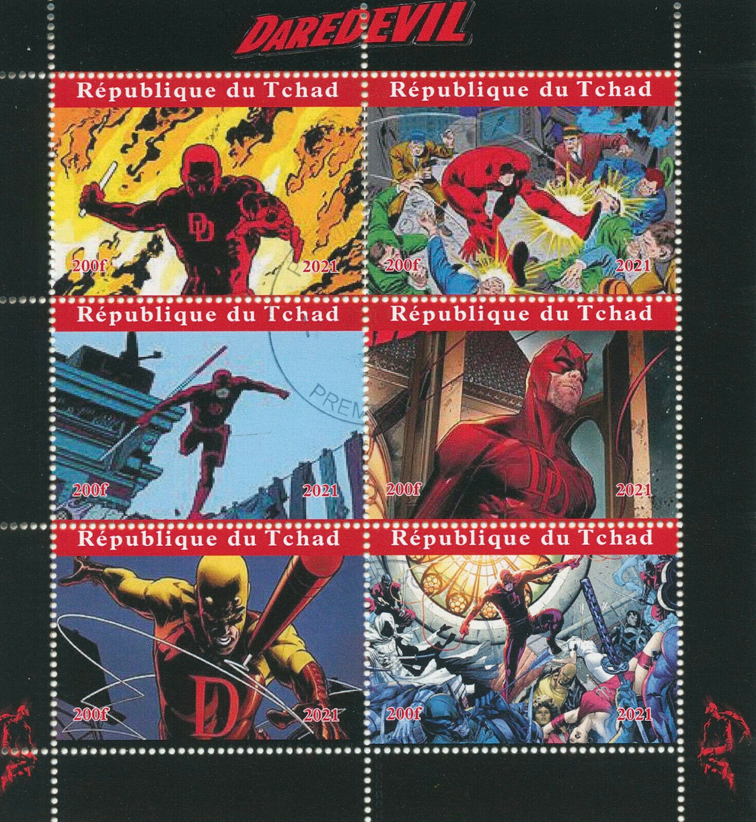 Marvel Superheroes Stamps Chad 2021 CTO Daredevil Comics 6v M/S ...