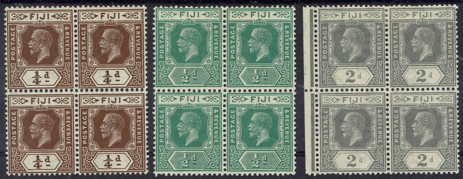 Fiji 1922 KGV ¼D ½D and 2d Blocks */** WMK Multi Script CA | Australia ...