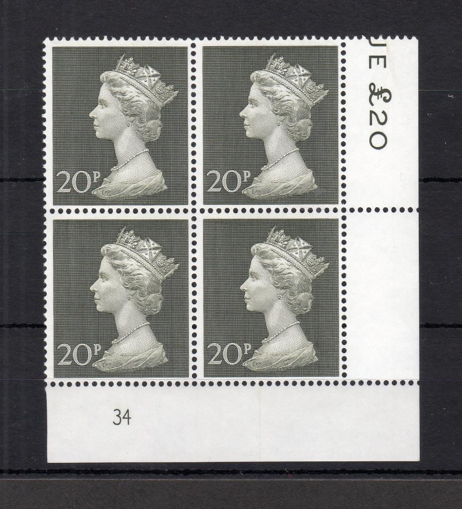 20p Machin Unmounted Mint Plate 34 Block Cat £12 | United States, Stamp ...
