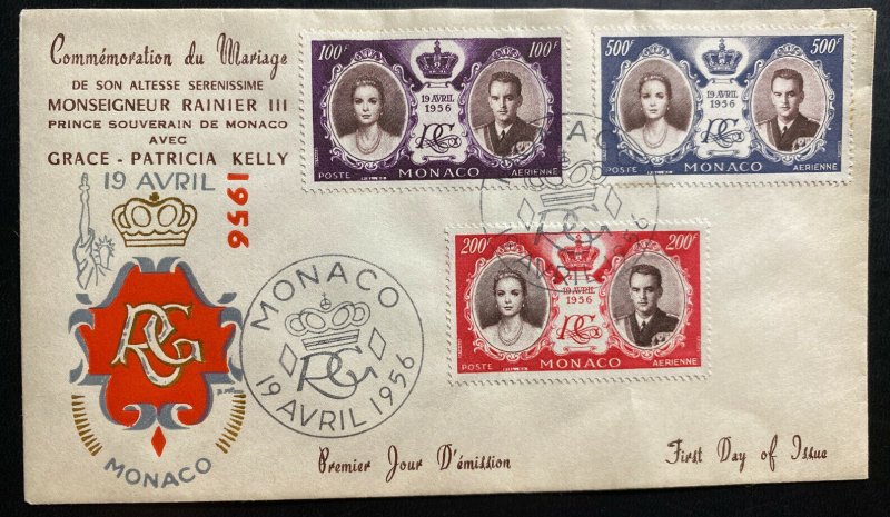 1956 Monaco First Day 3 Covers FDC Royal Wedding Prince Rainier III ...