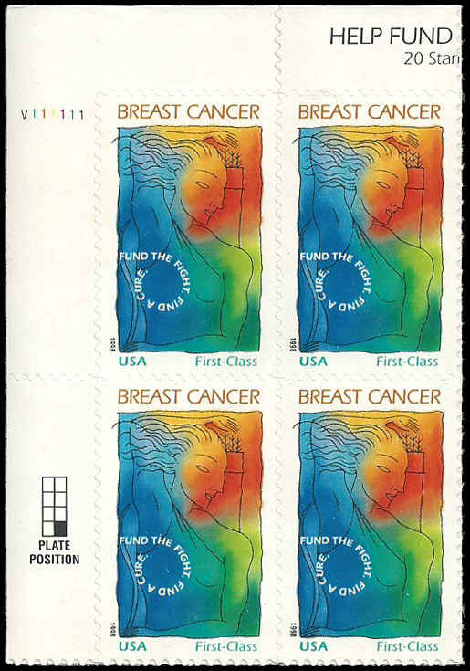 PCBstamps US B1 PB $1.60(4x40c(32c+8c)Breast Cancer Research, MNH, (PB ...