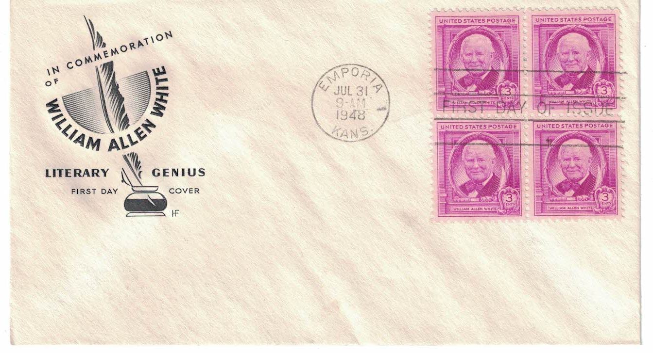 1948 FDC, #960, 3c William Ellen White, House of Farnam, block of 4 ...