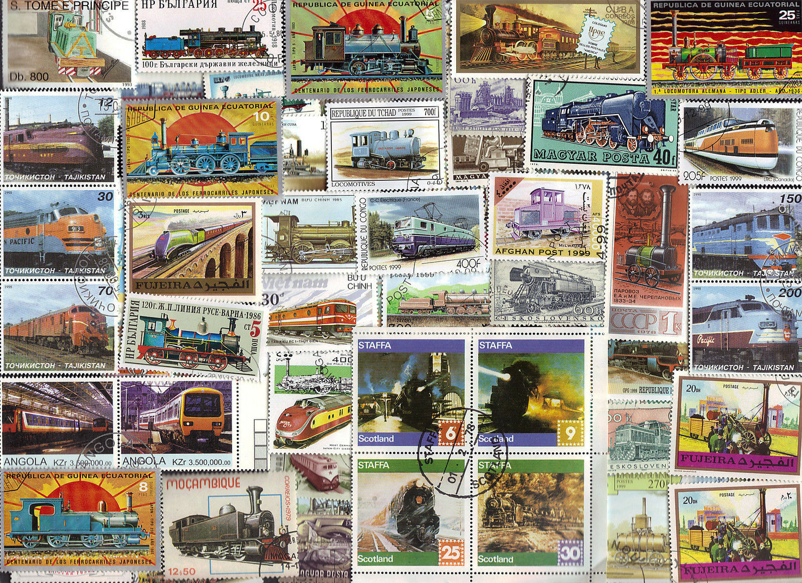 300 All Different TRAINS on Stamps, A HUGE COLLECTION / HipStamp