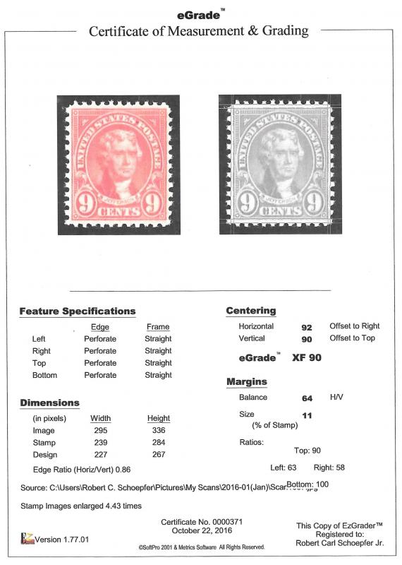 641 9 cent Jefferson Orange Red Stamp mint OG NH EGRADED XF 90 / HipStamp