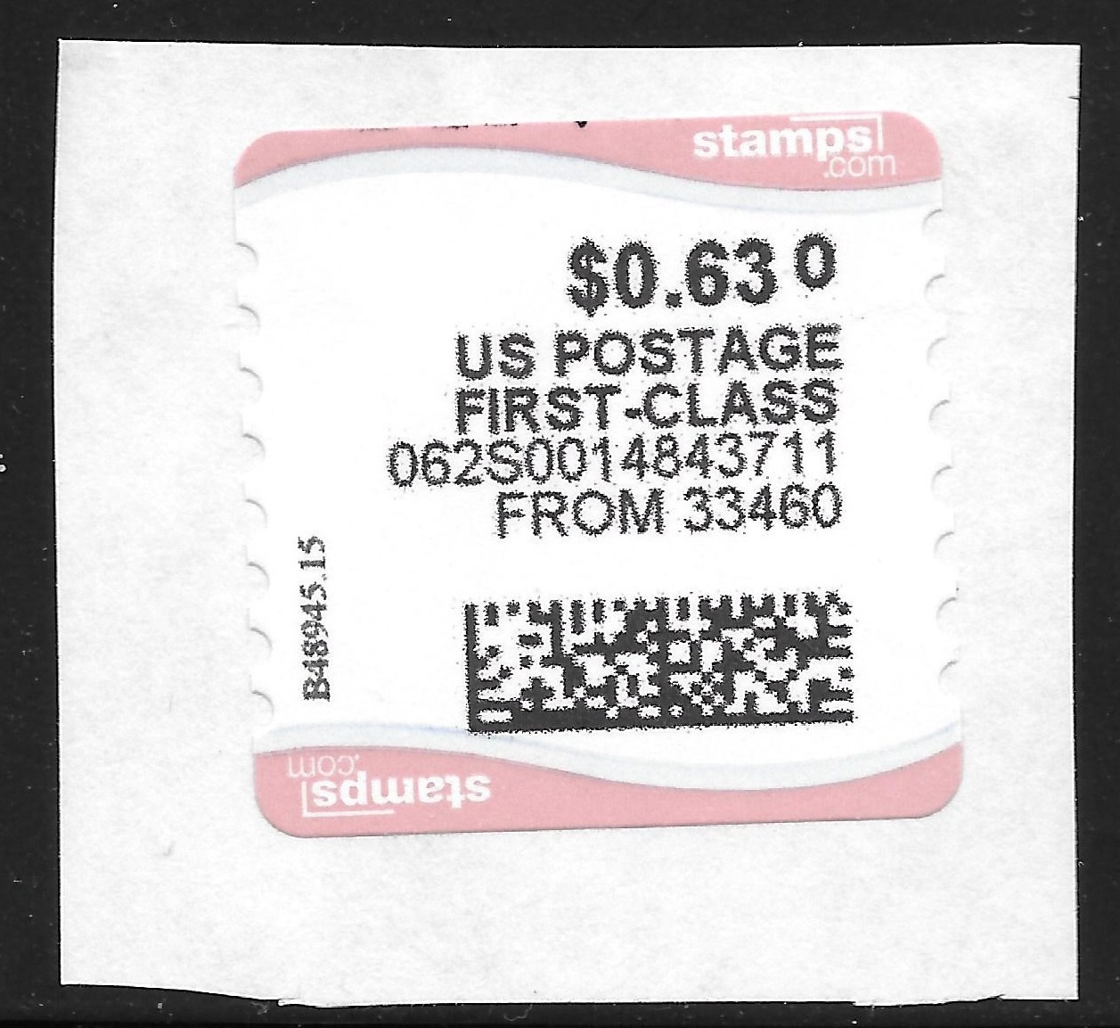 US #not listed 63c Computer Vended Postage from Stamps.com | United ...