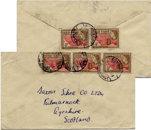 Gold Coast 1/2d QEII Map (5) 1954 Konongo, Gold Coast to Kilmarnock ...