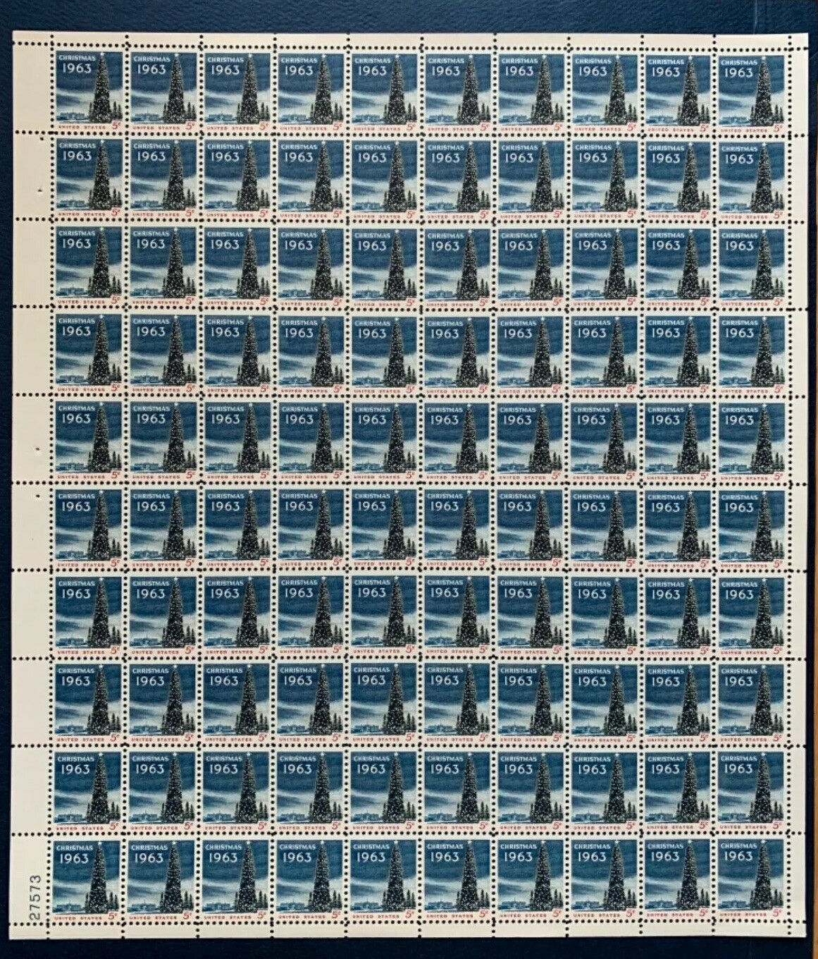Scott #1240 NATIONAL CHRISTMAS TREE 1963 MNH Sheet of 100 US 5¢ Stamps ...