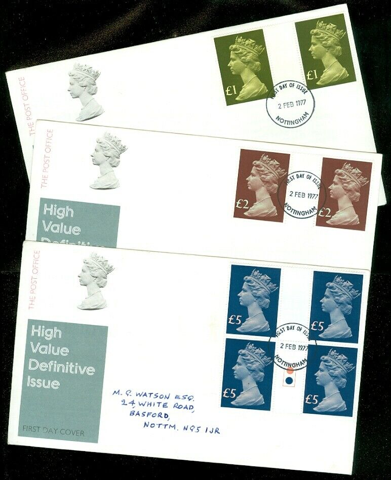 GREAT BRITAIN £5 Gutter Block, £2 & £1 Gutter pairs on F.DC. | Great ...