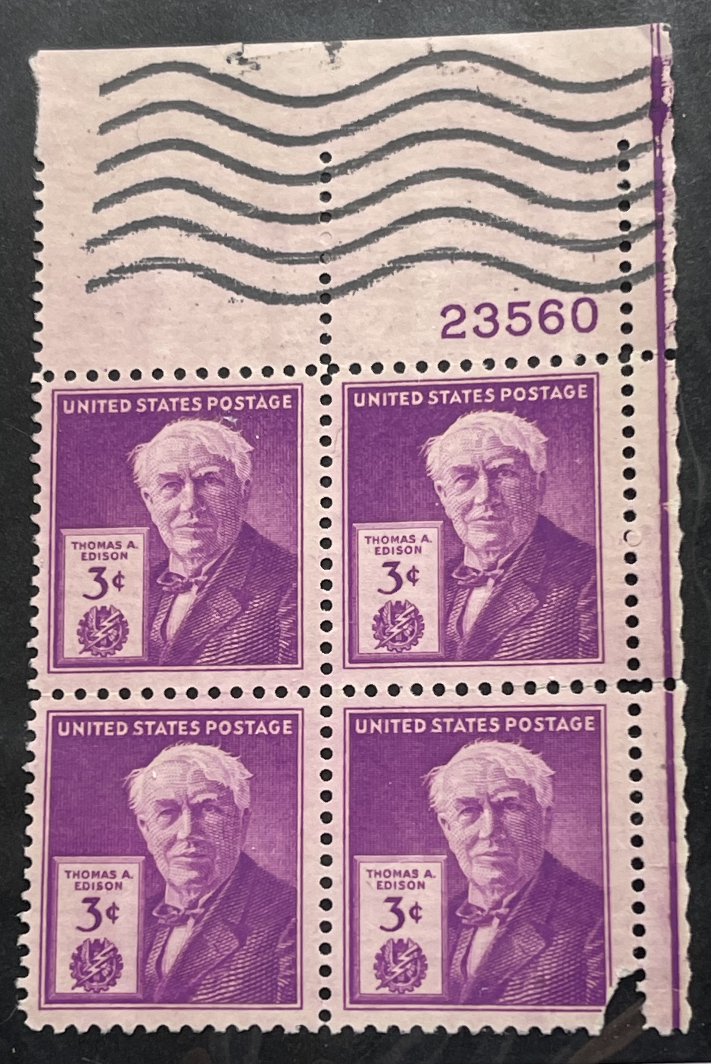 US 1947 Thomas Edison Plt bk of 4 USED # 945 | United States, General ...