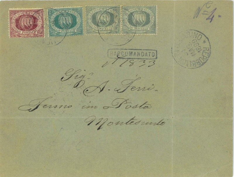 P0311 - SAN Marino - Storia Postale - Busta Raccomandata Tricolore 1899 ...