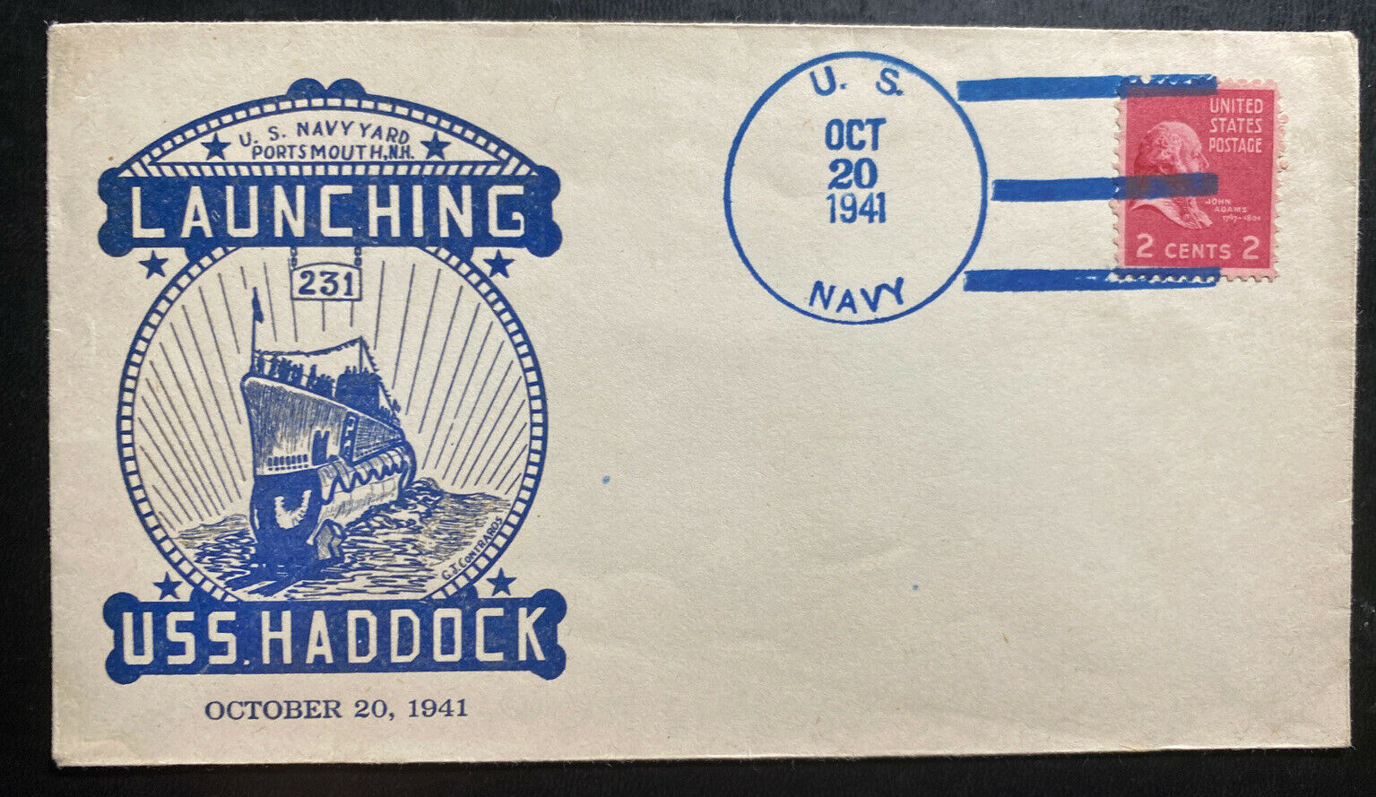 1941 US NAVY Post Office Cover USS Shaddock SUBMARINE Launching ...