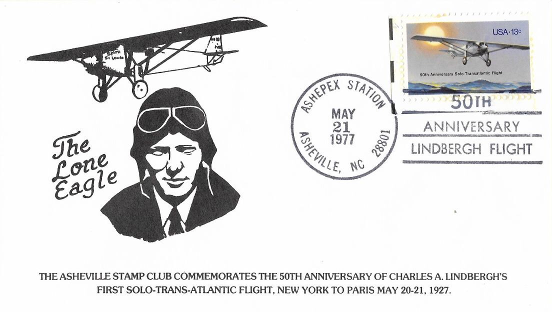 1977 FDC, #1710, 13c Lindbergh Flight, Asheville Stamp Club #859 - 2nd ...