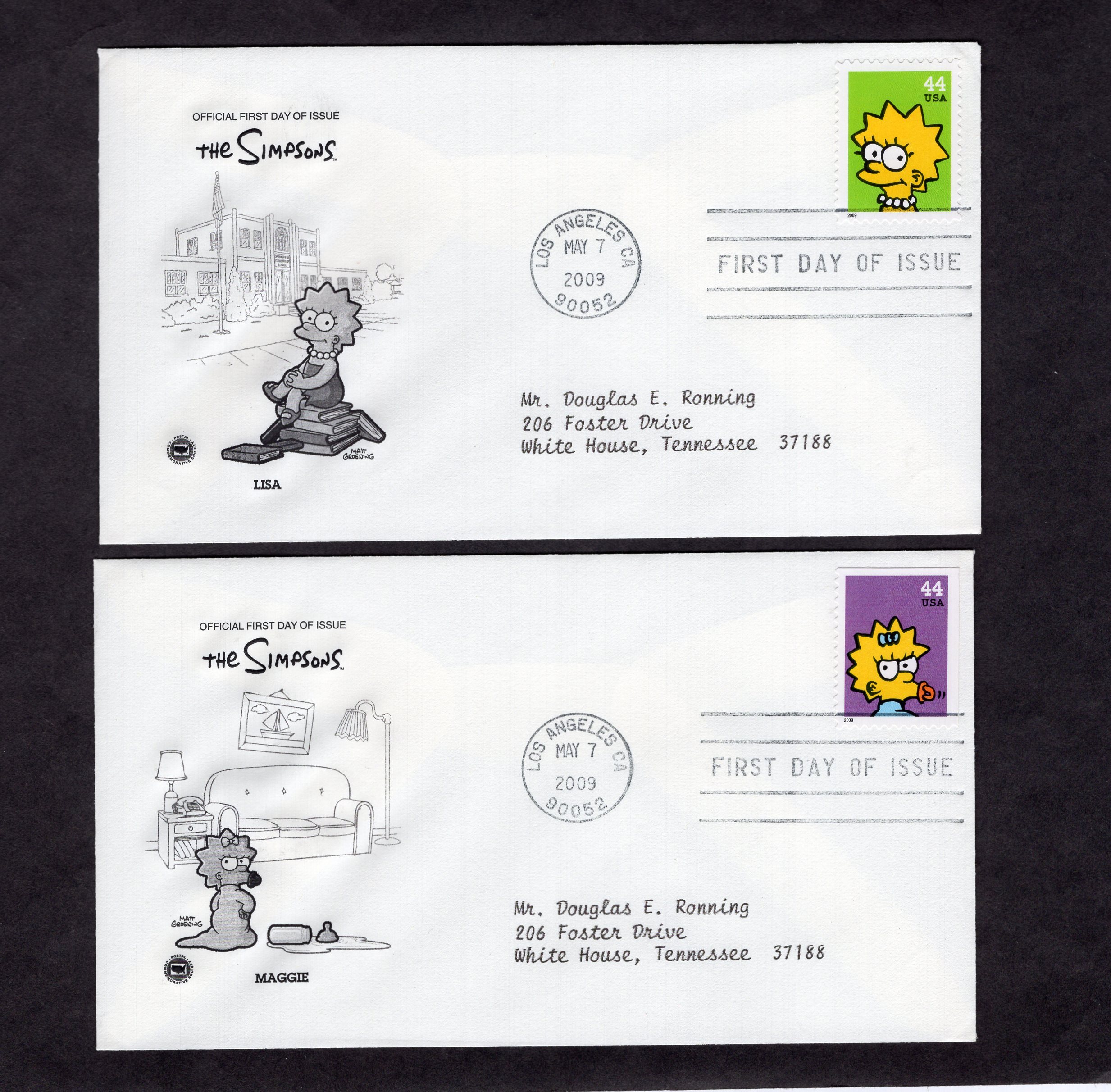 4399-4403 The Simpsons, set/5 FDC PCS addressed | United States ...